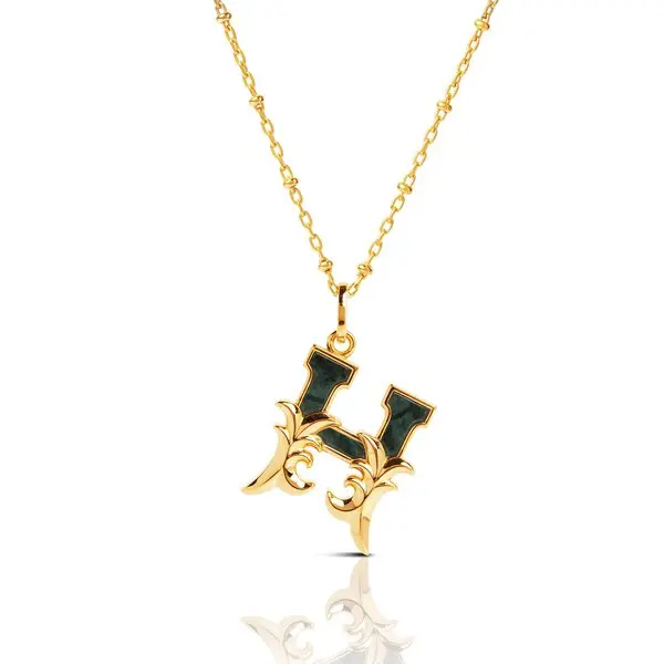 KASUN LONDON Plated H Initial Necklace With Green Marble - Gold