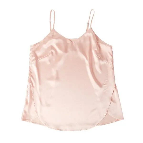 SOFT STROKES SILK Pure Mulberry Silk Petal Camisole, V Neck Spaghetti Strap Silk Charmeuse - Pink