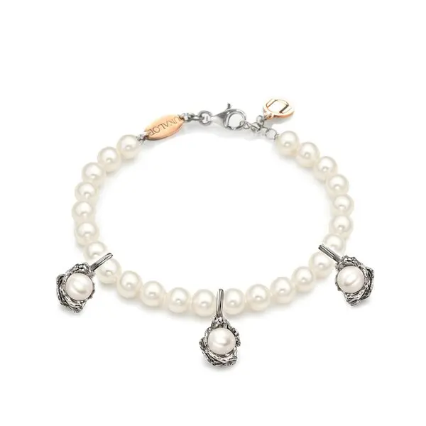 UNALOE Silver / White Sterling Silver Natural Pearl Leaf Charm Bracelet – Adjustable Elegant Jewelry- Essence Of Nature - Silver/white
