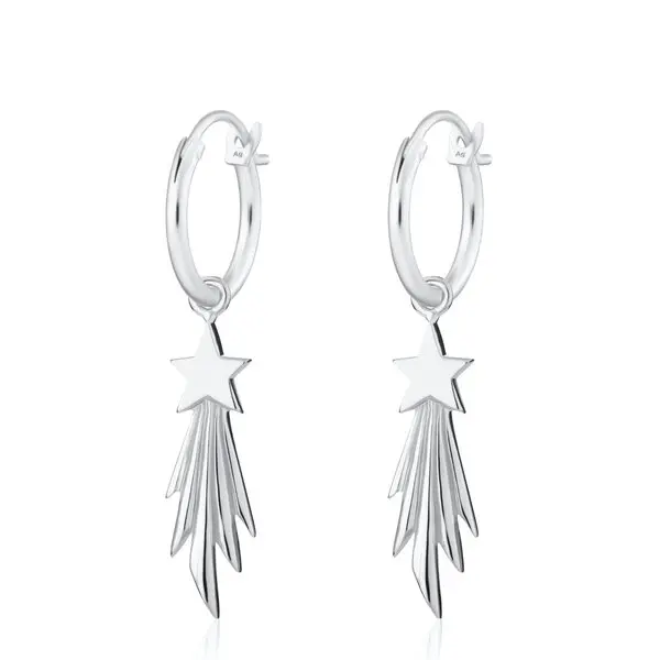 LILY CHARMED Sterling Shooting Star Charm Hoop Earrings - Silver