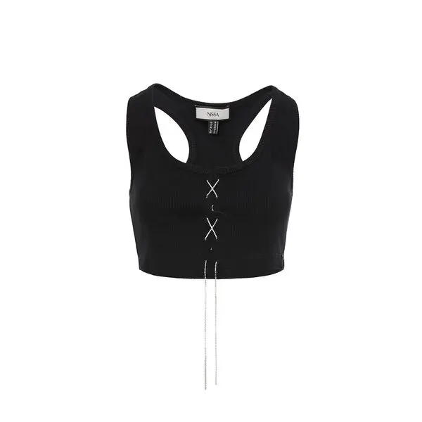 NISSA Embellished Crop Top - Black