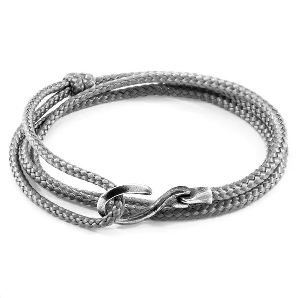 ANCHOR & CREW Classic Heysham Silver & Rope Bracelet - Grey