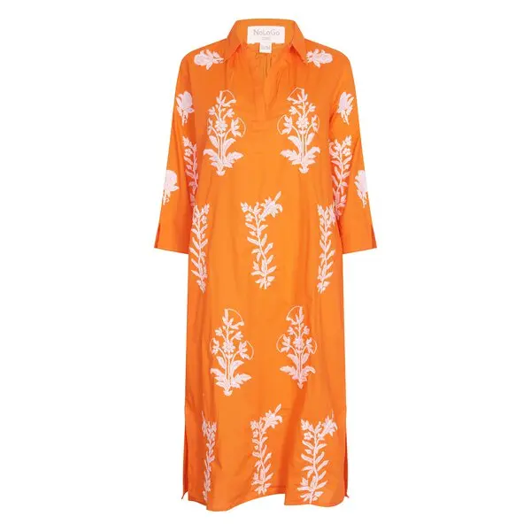 NOLOGO-CHIC Long Tourist Dress Satsuma With White Embroidery - Orange