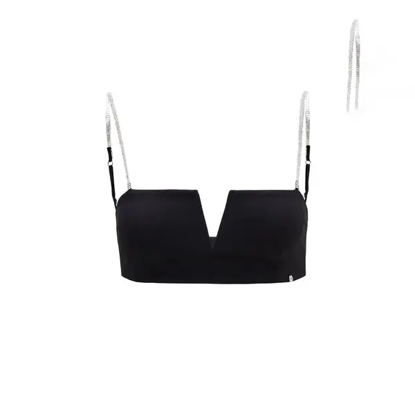 NISSA Spaghetti-strap Crop Top - Black