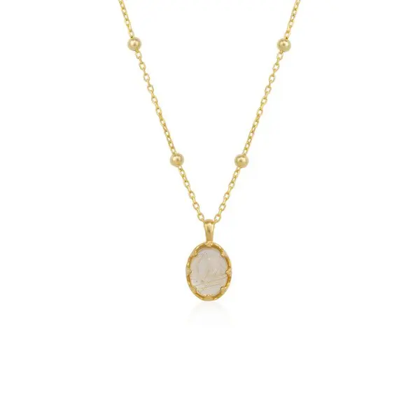 SPERO LONDON Neutrals Moonstone Sterling Silver Pendant Necklace With Beaded Chain Transparent - Gray