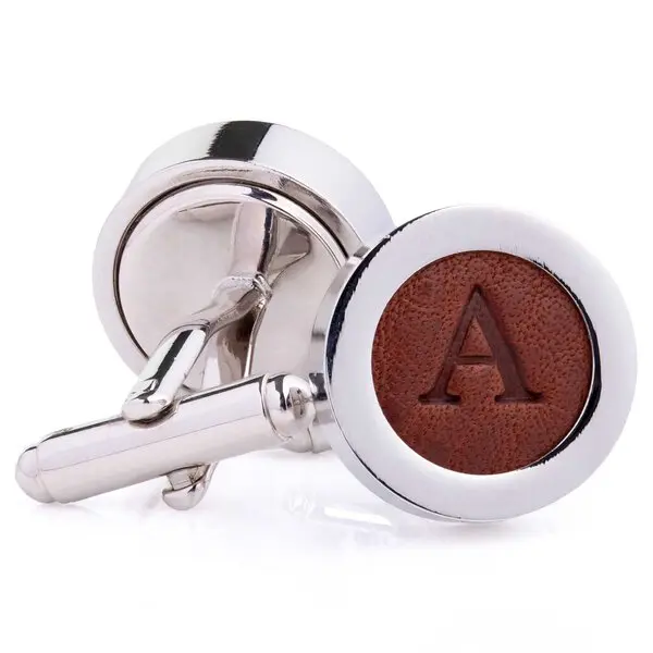 N'DAMUS LONDON Brown / Silver Regent Chestnut Leather Letter Cufflinks - Brown/silver