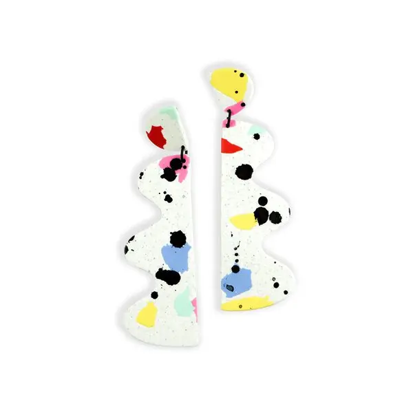 BY CHAVELLI Neutrals Wiggles Dangly Earrings In Paint Splatter - Black