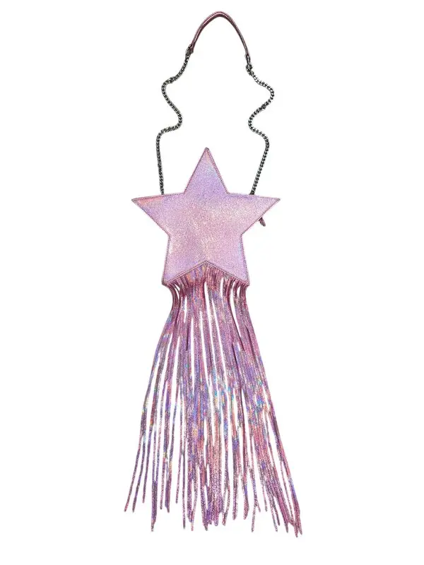 ANY OLD IRON Pink / Silver Iridescent Glimmer Pink Star Leather Fringe Bag - Pink/silver