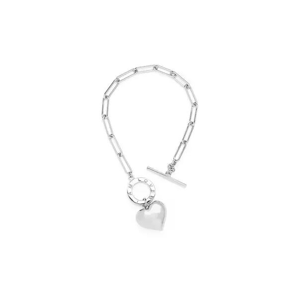 SEVEN SAINTS I Am Loved, Heart Charm Chain Bracelet, White Rhodium Plated Sterling - Silver