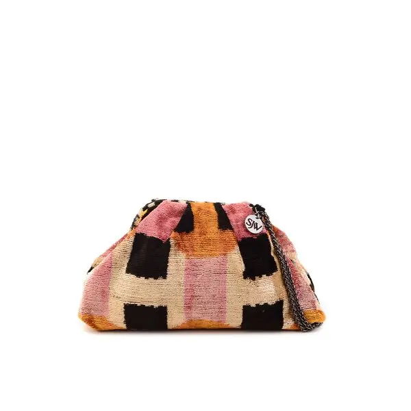 SJW BAGS LONDON Neutrals Victoria Ikat Pouch Bag In Cream, Dusty Black - Pink