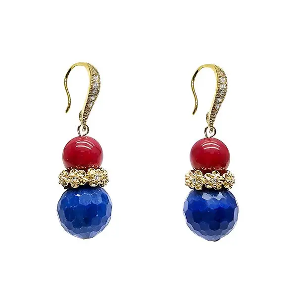 FARRA Lapis Lazuli & Red Bamboo Coral Drop Earrings - Blue