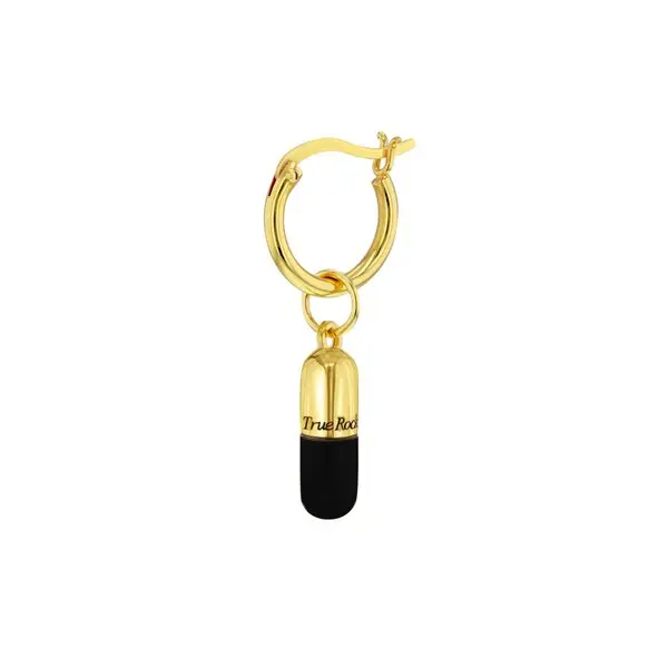 TRUE ROCKS Enamel & 18kt Gold Plated Mini Pill On Gold Hoop - Black