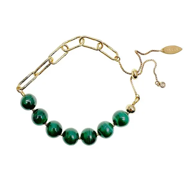 FARRA Round Malachite Adjustable Chain Bracelet