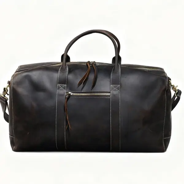 TOURI Genuine Leather Duffel Travel Bag Vintage - Brown