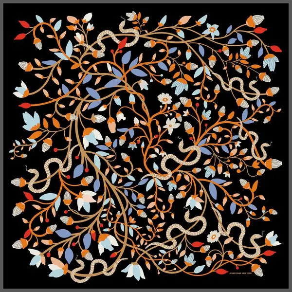 JESSIE ZHAO NEW YORK Double Sided Silk Scarf Of Night's Enchanted Garden - Black
