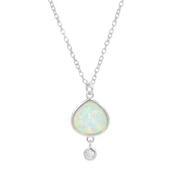 KAMARIA Best Friend White Opal Pear Necklace With Crystal Drop - Silver