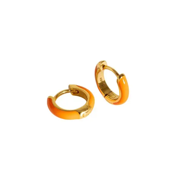 CLAIRE HILL DESIGNS Coral Gold Enamel Huggie Earrings - Orange