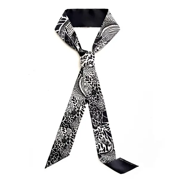 JESSIE ZHAO NEW YORK Silk Skinny Scarf Of Garden - Black