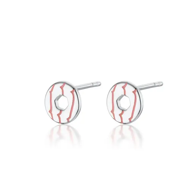 LILY CHARMED Silver / Pink Sterling Silver Party Ring Biscuit Stud Earrings With Pink Enamel Biscuit Earrings - Silver/pink