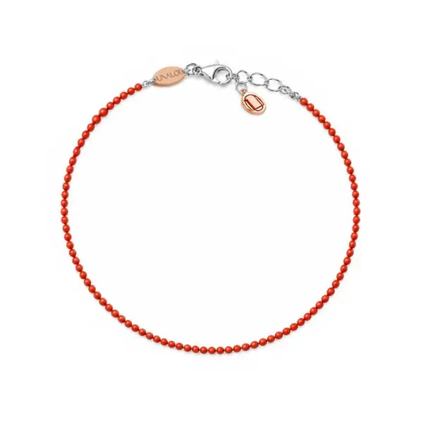 UNALOE Silver / Red Natural Red Coral Bracelet With Small Round Beads And Sterling Silver Clasp - Silver/red