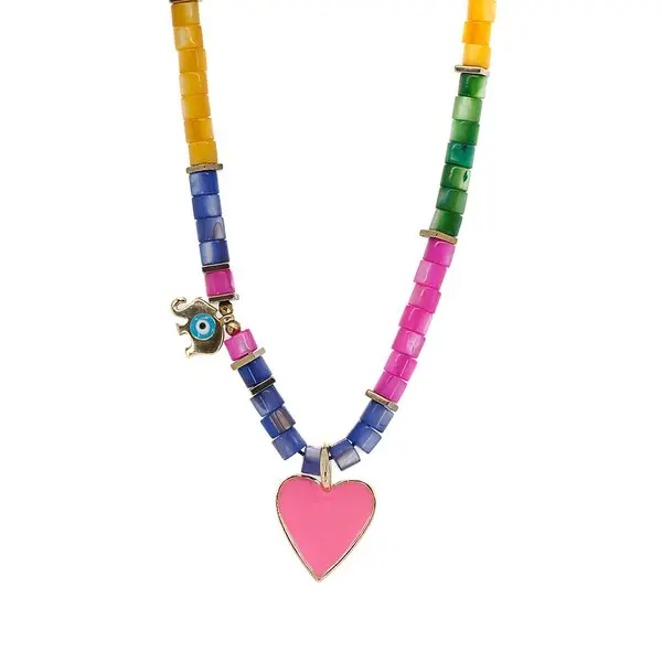 EBRU JEWELRY Heart & Elephant Colorful Beaded Necklace - Pink