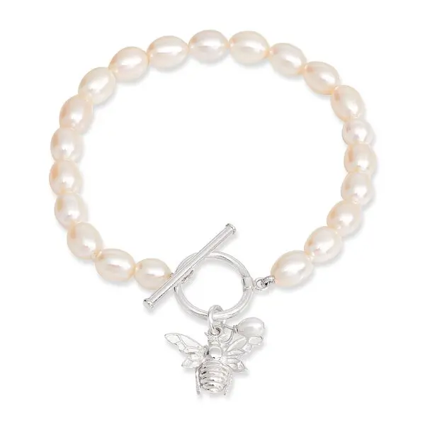 PEARLS OF THE ORIENT ONLINE Silver / White Vita Cultured Freshwater Pearls Bracelet With Silver Bumble Bee - Silver/white