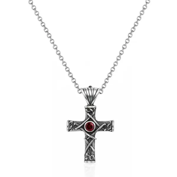 UNALOE Silver / Red Harmony Cross Necklace With Ruby In Sterling Silver Elegant Jewelry - Silver/red