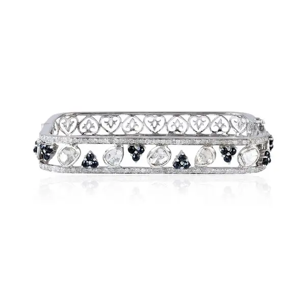 ARTISAN White / Black 18k White Gold & Silver, Diamond & Spinel Bangle Bracelet - White/black