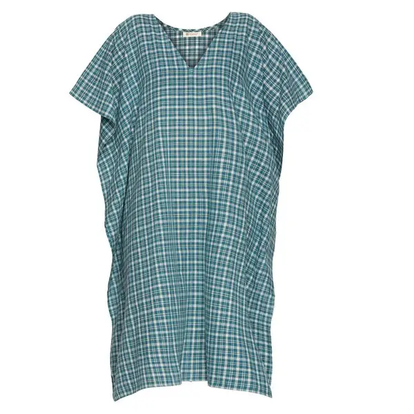 HERITAGEMODA Handwoven Cotton Turquoise Check Kaftan – Breezy, Elegant, Artisanal - Blue