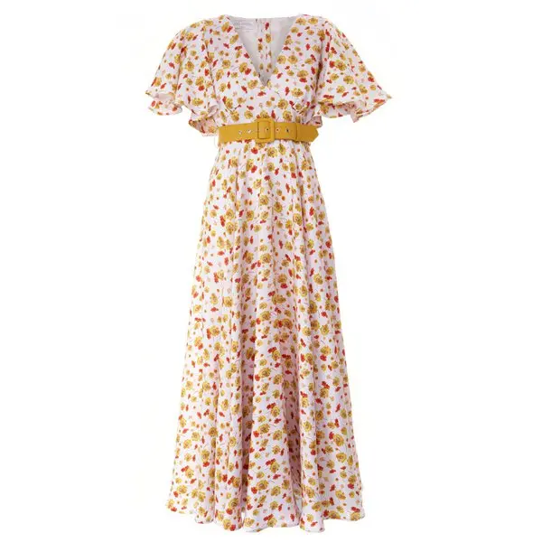 SOFIA TSERETELI Floral Linen Maxi Dress - White/orange