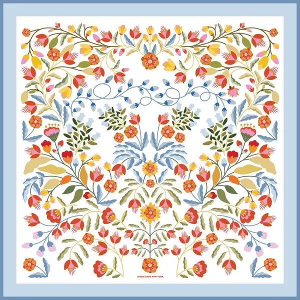 JESSIE ZHAO NEW YORK White / Red / Blue Porcelain Jardin Double Sided Silk Scarf - White/red/blue