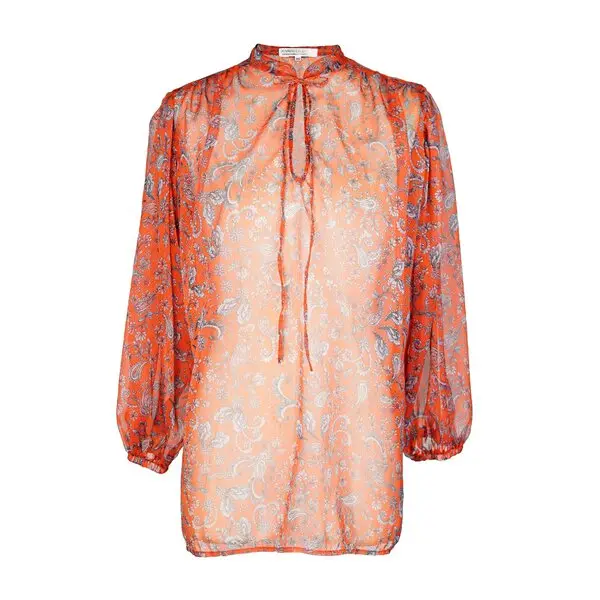 JENNAFER GRACE Clara Bishop Sleeve Blouse In Auburn Dawn - Red