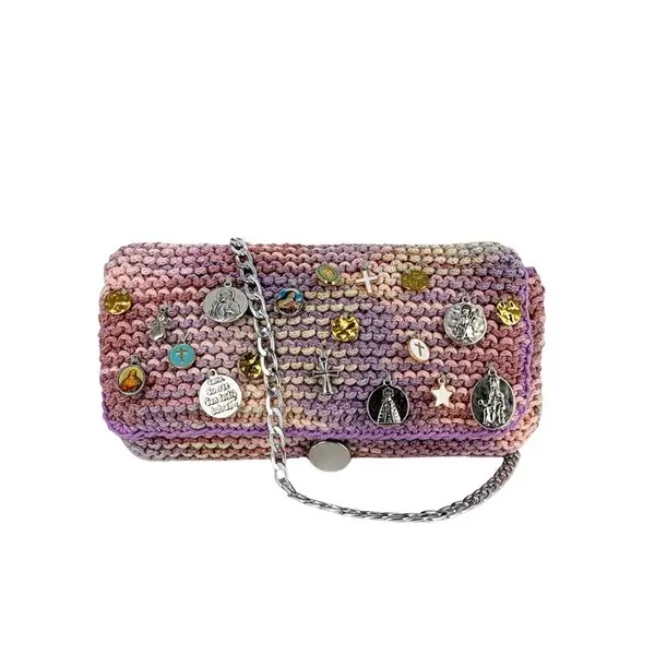 HILO DE MAR Small Hand-knitted Handbag In Premium Variegated Yarn - Pink
