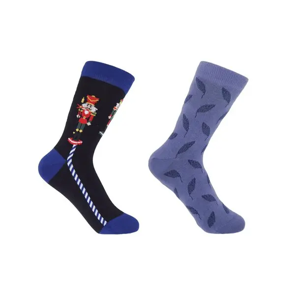 PEPER HAROW - MADE IN ENGLAND Nutcracker Black & Leaf Navy Socks Bundle - Black/blue
