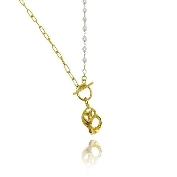 LINYA JEWELLERY Gela Mussel Chain Pearl Necklace - Gold