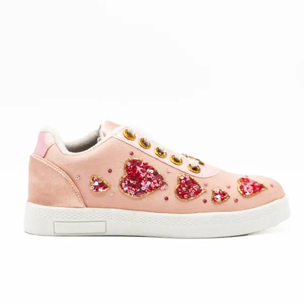 RETTROSE Neriah Luxury Satin Handmade Embellished Tennis Shoe - Pink