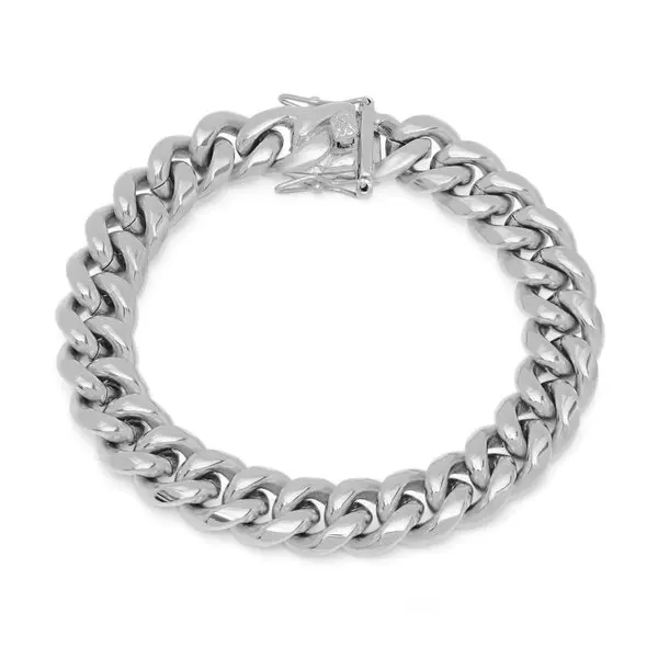 STEELTIME Stainless Steel 12mm Miami Cuban Bracelet With Box Clasp 8.5 Inch - Silver