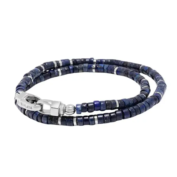 NIALAYA JEWELRY Blue / Silver Blue Lapis Heishi Wrap Bracelet - Blue/silver