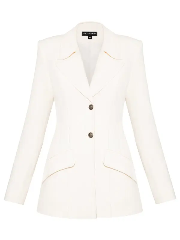 TIA DORRAINE Single-breasted Blazer In Linen - White