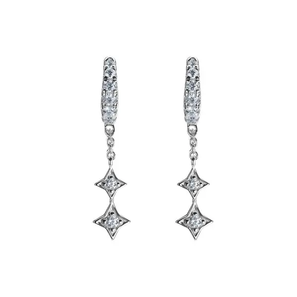 BLOOMTINE | EARTH ANGEL HQ Illuminess™ Sterling Shooting Star Moissanite Huggies - Silver