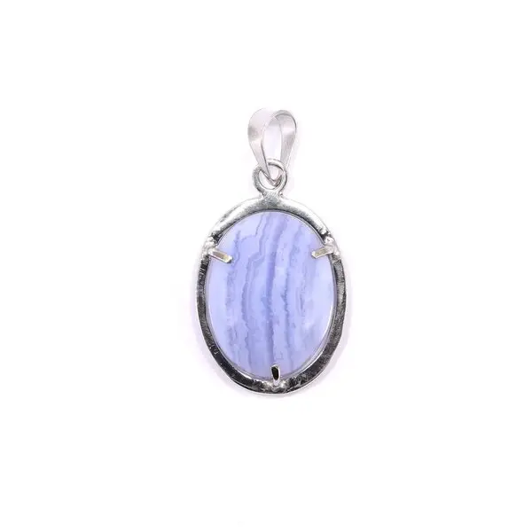 MINERALGEMS ✩ STUDIO Chalcedony Pendant With Sterling Silver Chain - Blue