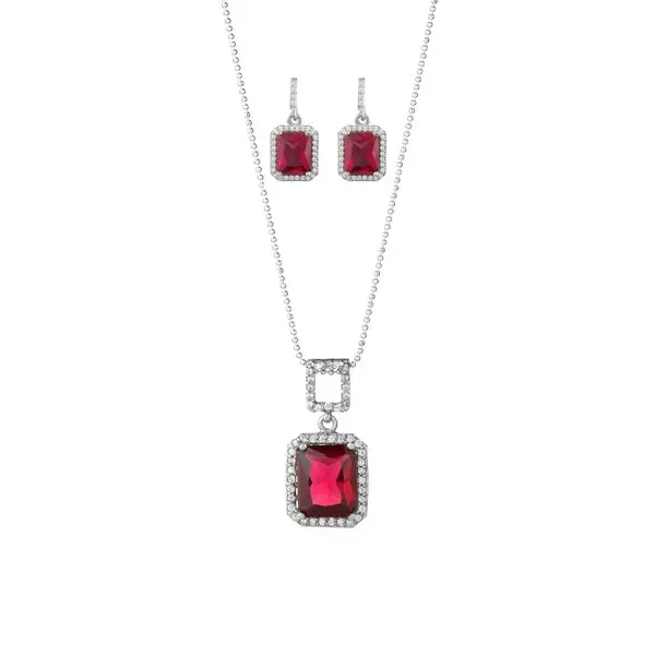 CHIARELLA Silver / Pink Set Pasión Fuchsia: Neclacke + Earring - Silver/pink