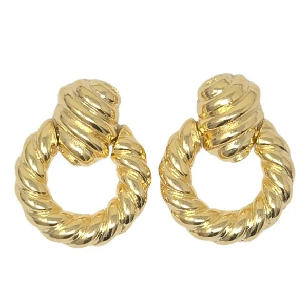 HARFI Chunky Croissant Textured Donut Dangle Plated Earrings - Gold