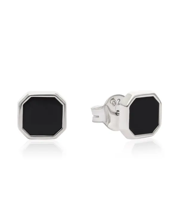 THE JEWELZ Silver / Black Octagon Black Enamel Stud Earrings - Silver/black
