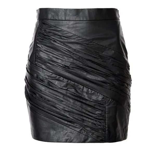 AGGI BY HALEWSKI Jolie Cynical Creased Vegan Leather Mini Skirt - Black
