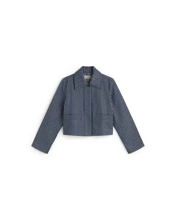 THINKING MU Astrid Natural Dyed Striped Railway Jacket - Blue