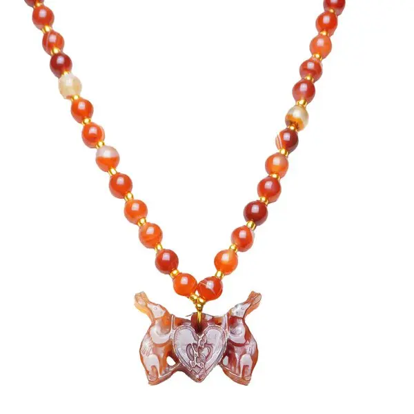 Natalia Petruch Neutrals Mystic Rabbit Necklace In Carnelian Agate - Red