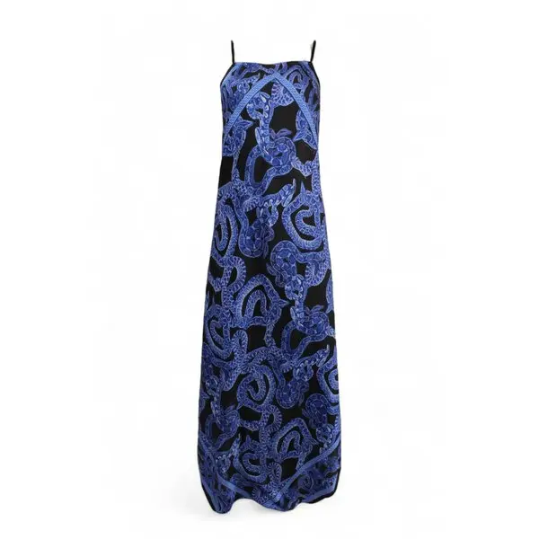 MONZLAPUR NEW YORK Silk Serpent Noir Dress Maxi Electric - Blue