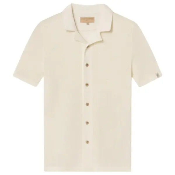 WESTON JON BOUCHER Mykonos Linen Blend Pointelle Knit Slim Fit Button Up Shirt Sand Dollar - White