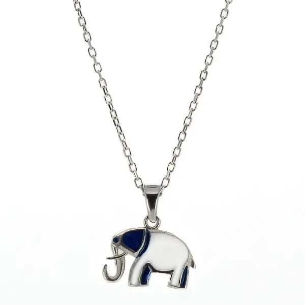 EBRU JEWELRY Blue / White / Silver Sterling Silver Blue Elephant Necklace Blue - Blue/white/silver